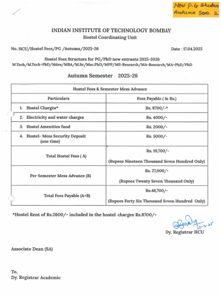 Hostel Fees | PDF