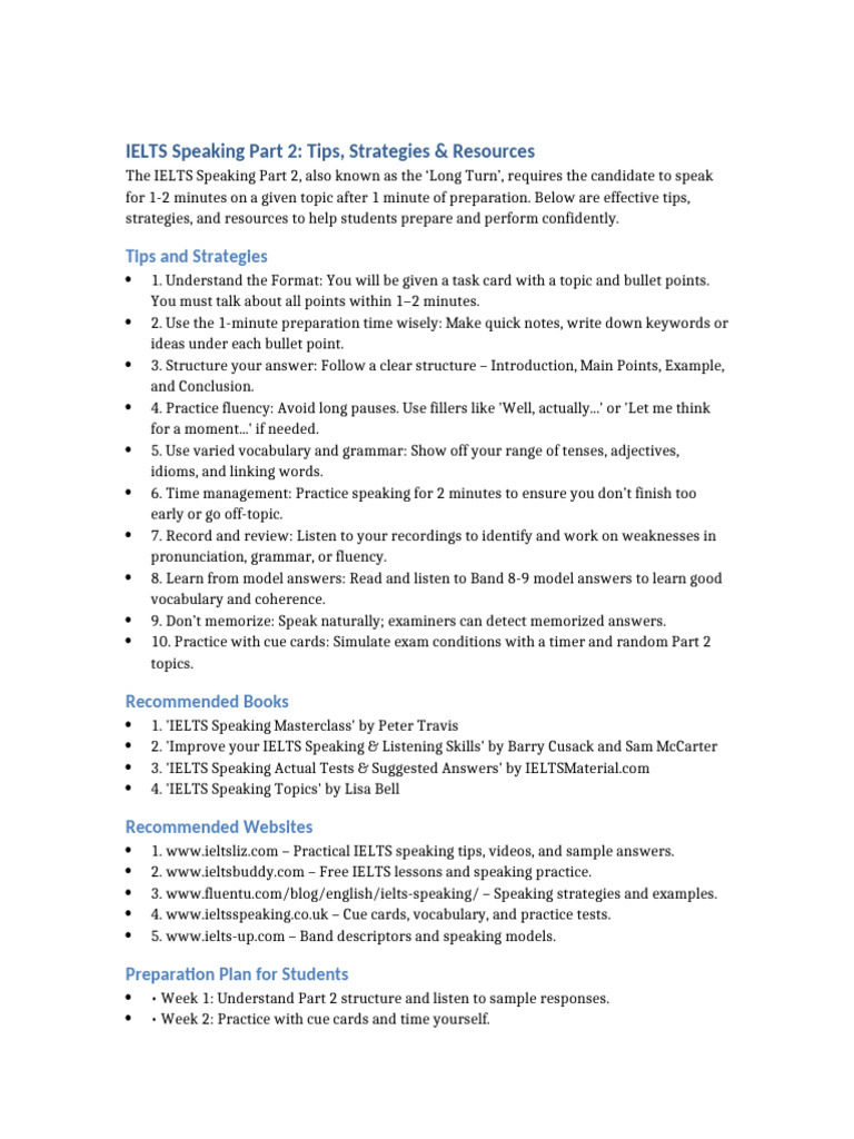 IELTS Speaking Part2 Tips Strategies | PDF