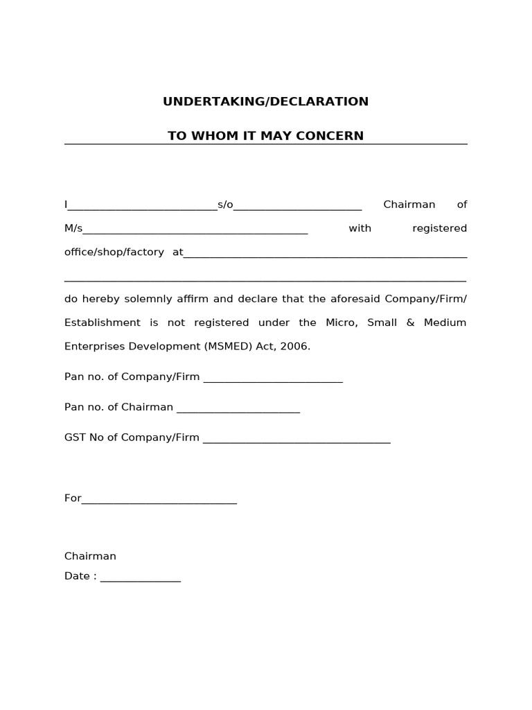 Declaration For MSME | PDF