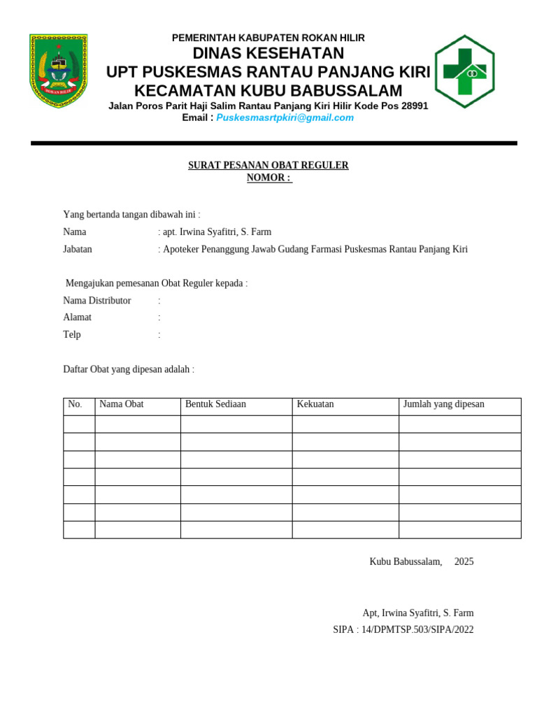 Surat Pesanan Obat Reguler | PDF