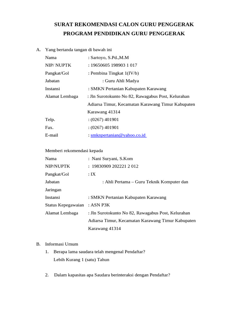 Surat Rekomendasi CGP 11 REGULER | PDF