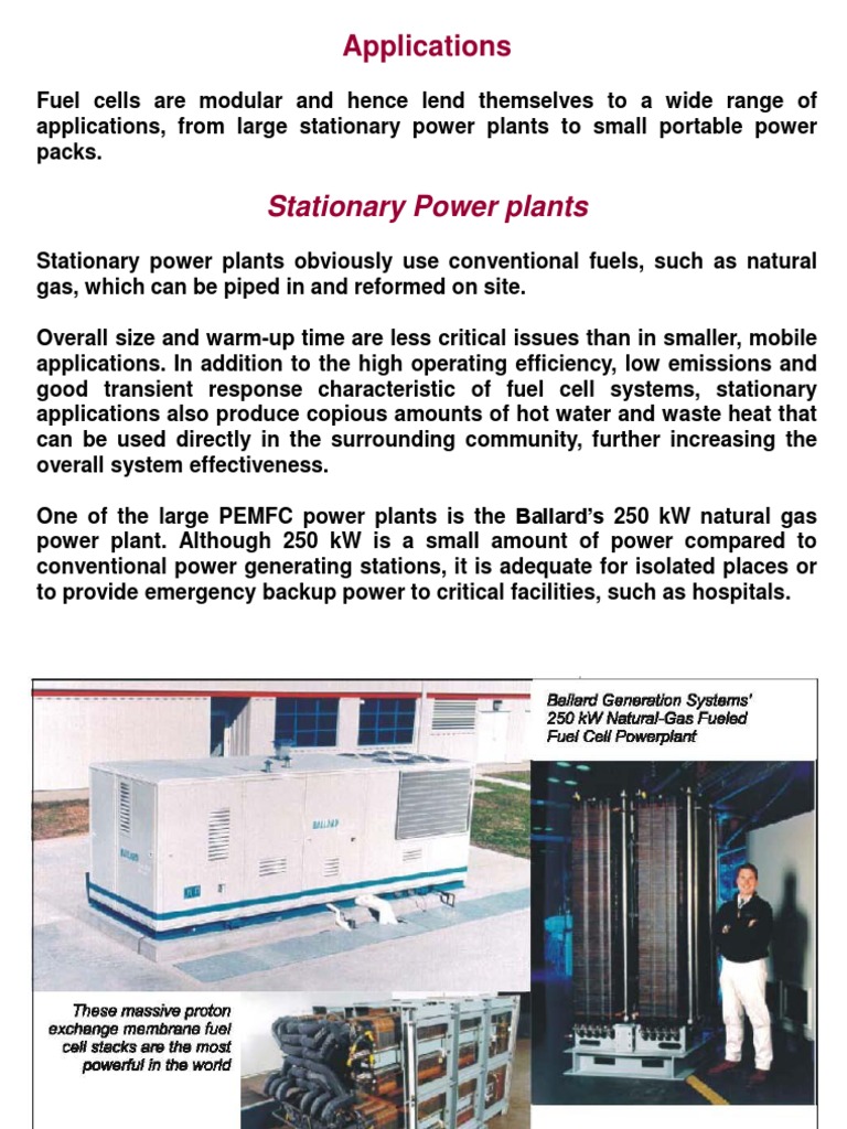 Stationary Power Plants: Applications | PDF | Fuel Cell | Proton ...
