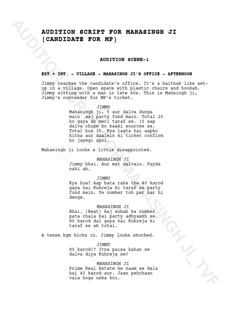 Audition Script For Mahasingh Ji - TVF | PDF
