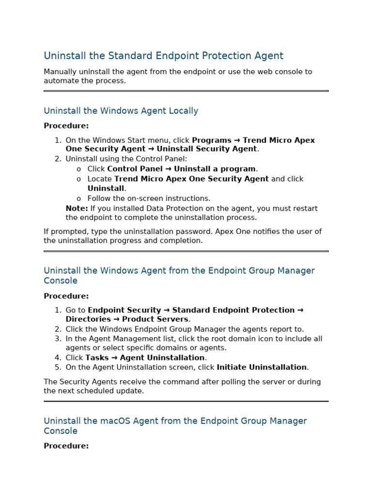Uninstalling Trend Micro Endpoint Agent | PDF