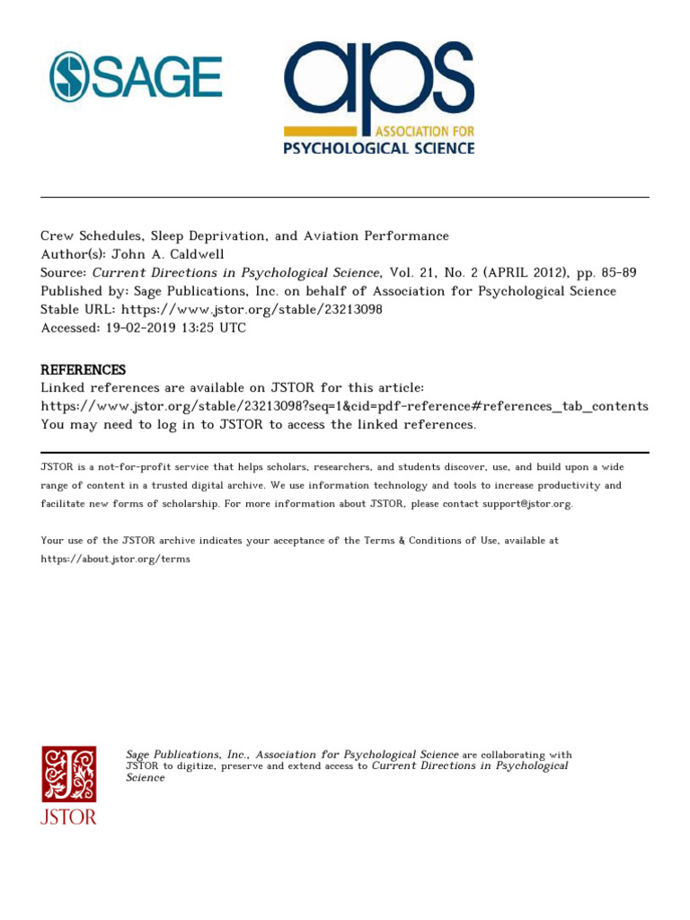 Crew Schedules Sleep Deprivation and Aviation Performance | PDF | Sleep | Sleep Deprivation