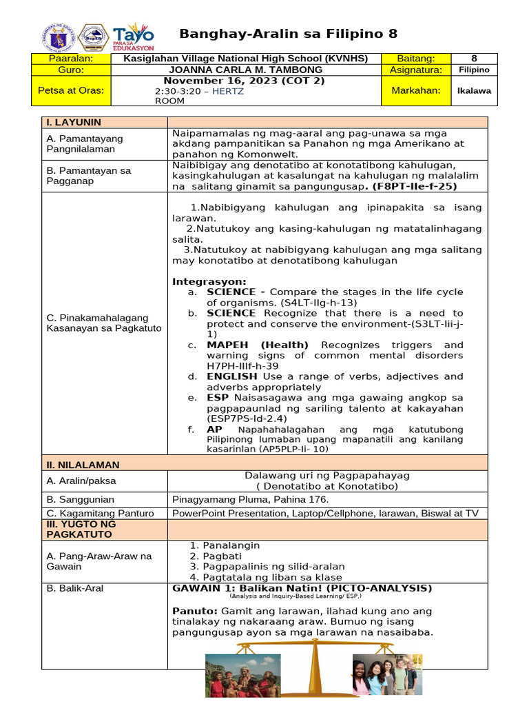 Sample Format NG Lesson Plan Sundin Ang Format | PDF