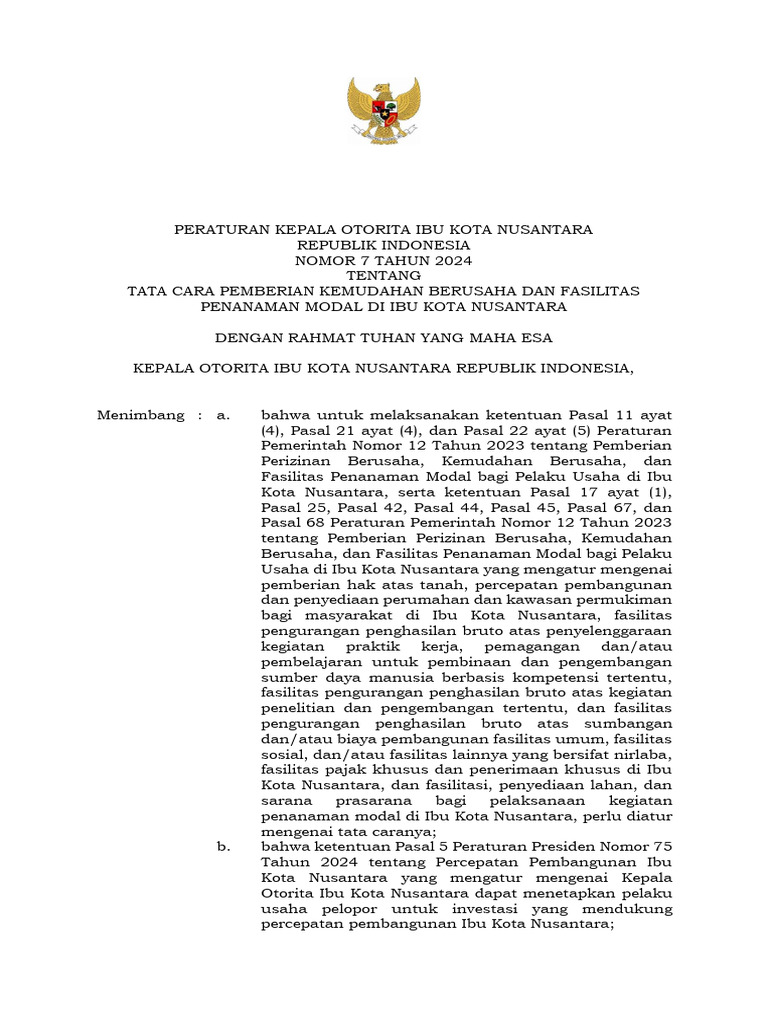Perka Oikn 7 2024 Tata Cara Pemberian Kemudahan Berusaha Dan Fasilitas ...