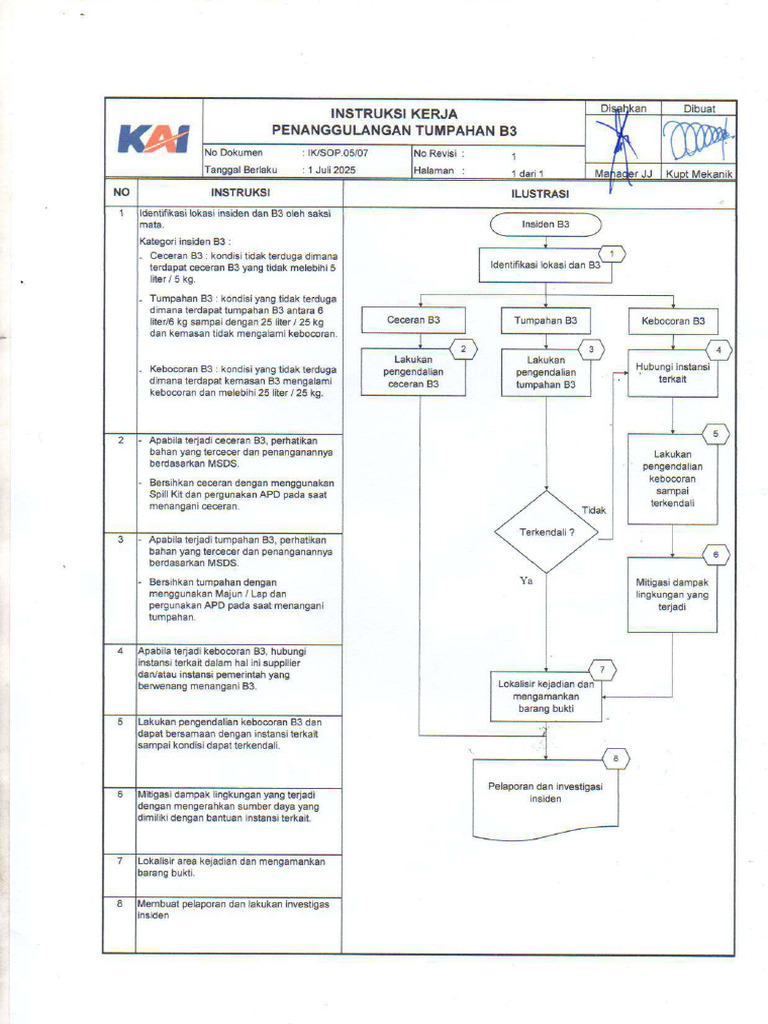 Instruksi Kerja Penanggulangan Tumpahan B3 | PDF