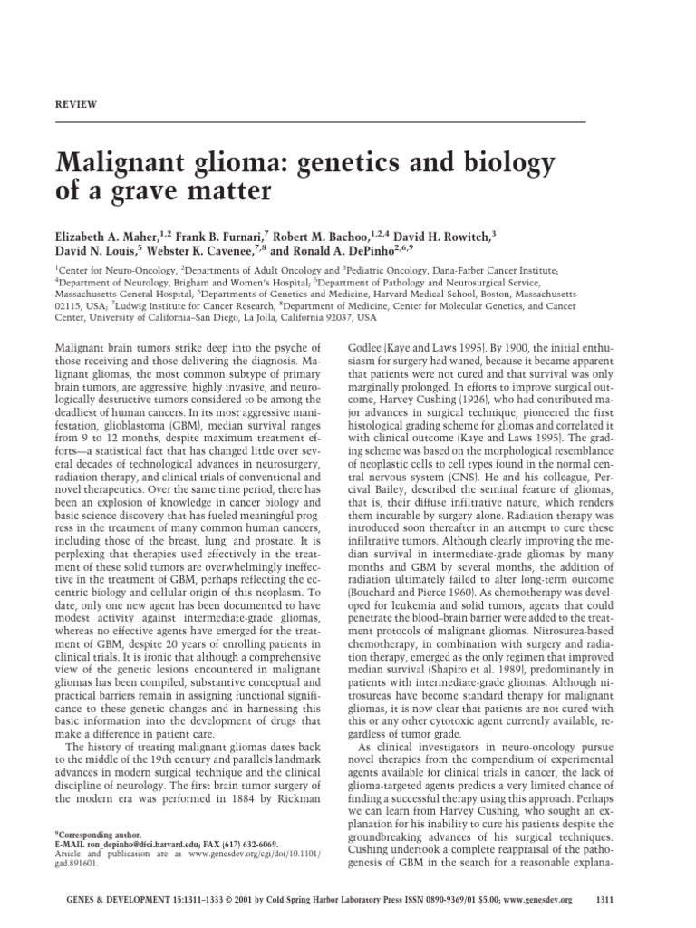Malignant Gliomas: Genetics and Biology | PDF | P53 | Glioma