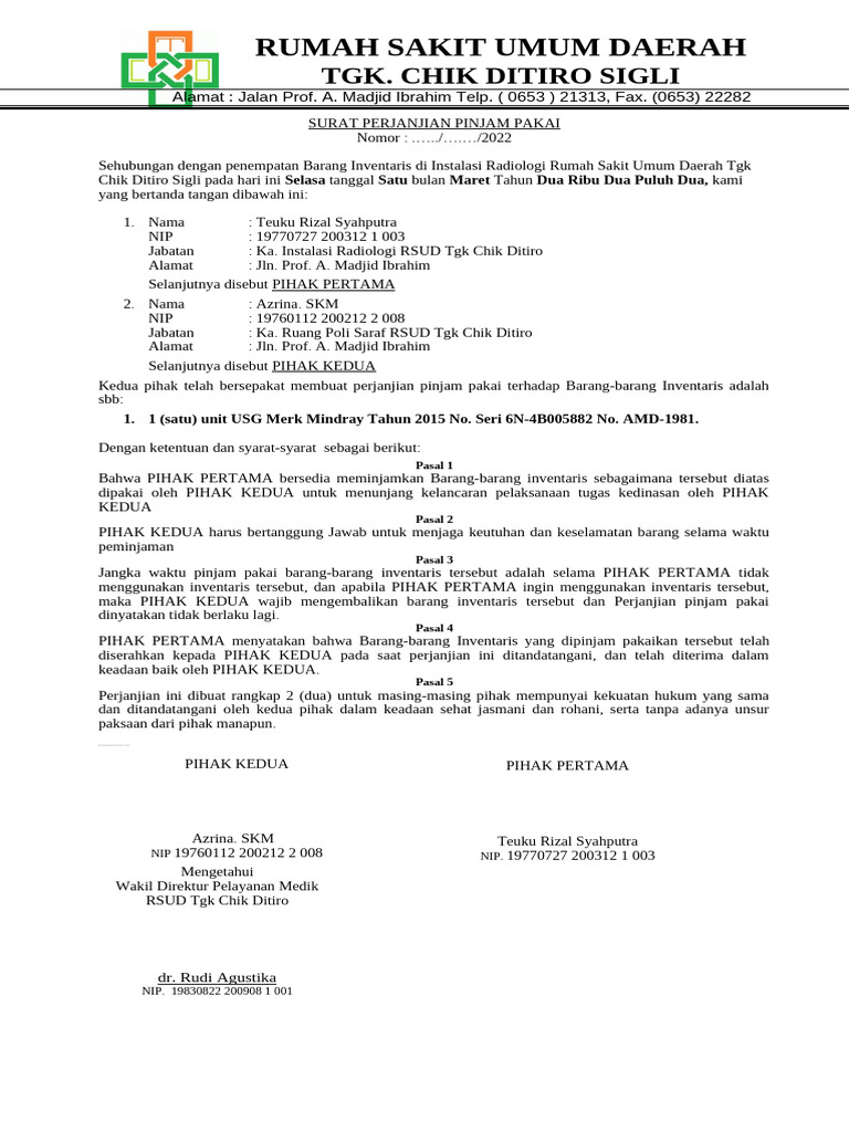 Surat Perjanjian Pinjam Pakai Gedung | PDF