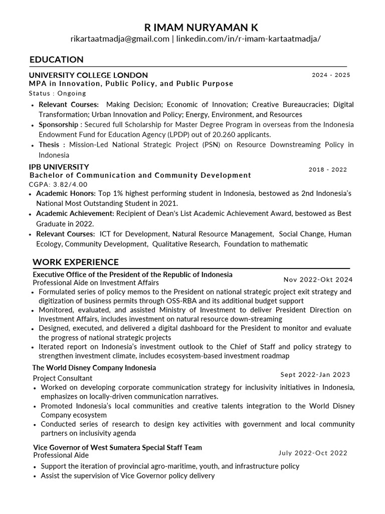 CV R Imam Nuryaman K Updated | PDF | Economies