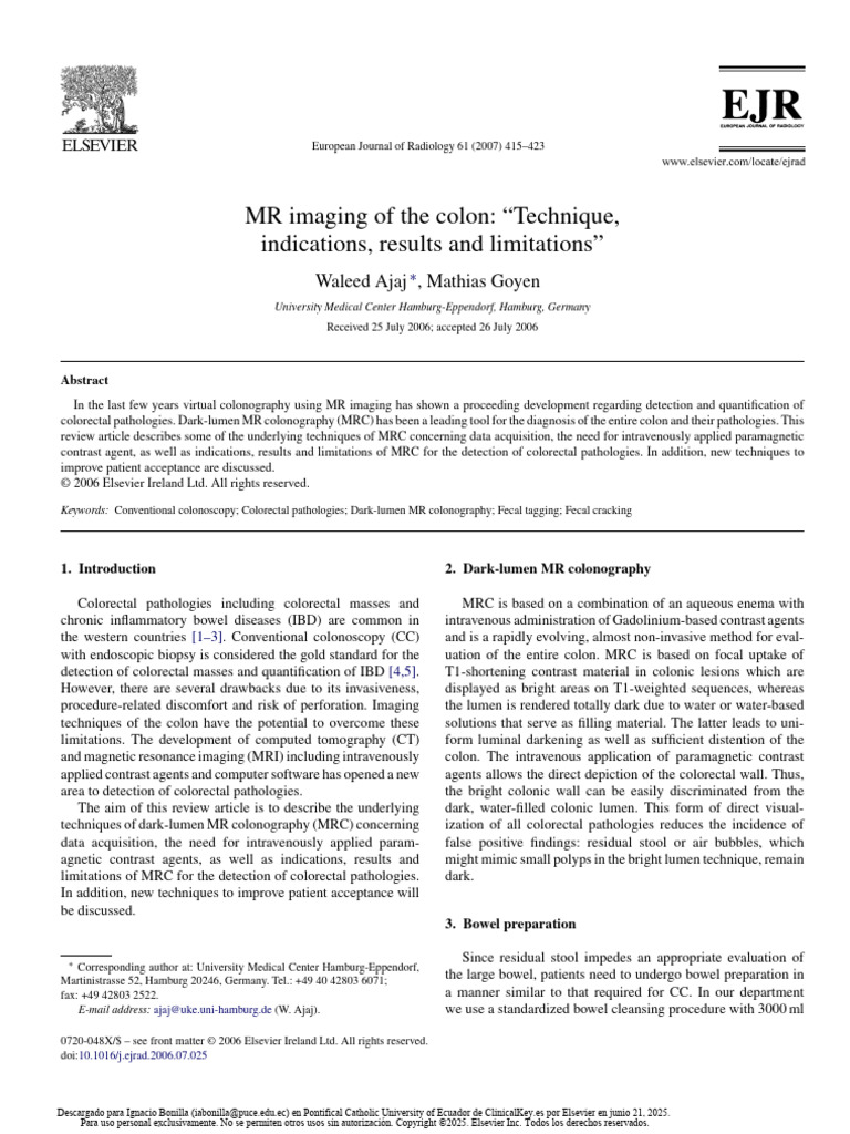 MR Imaging of The Colon | PDF | Colorectal Cancer | Colonoscopy