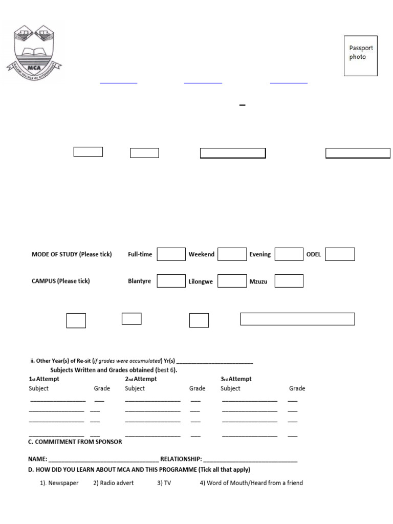 MCA Generic Entry Application Form 2025-2026 Academic Year QA | PDF ...