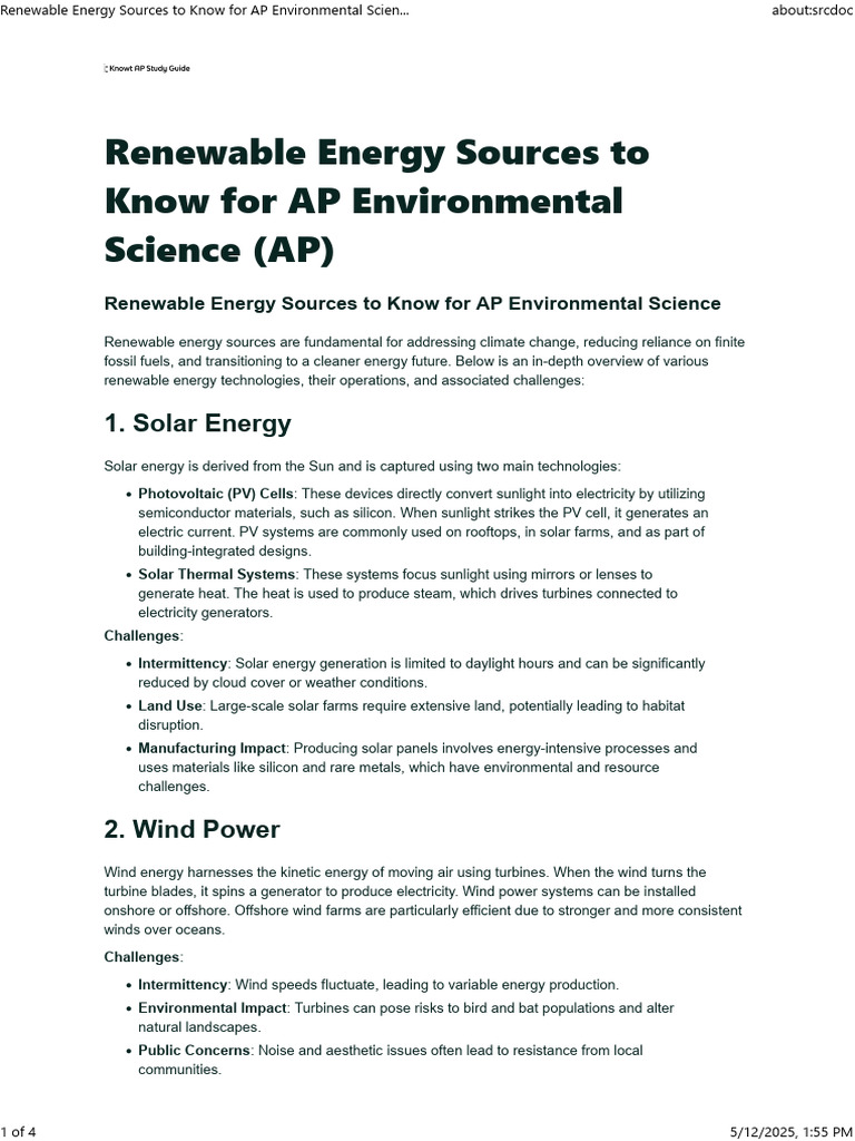 Renewable Energy Sources To Know For AP Environmental Science (AP ...