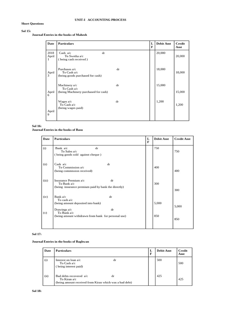 FA I - Solutions | PDF | Debits And Credits | Banks