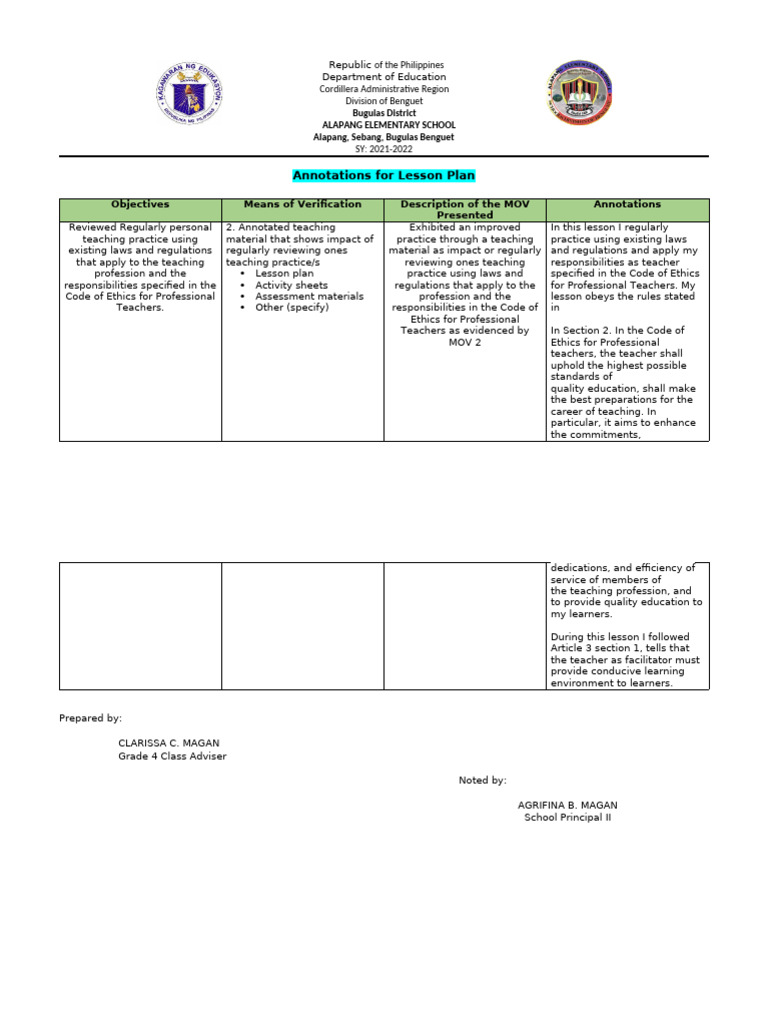 Teacher Annotation Template 1-3 | PDF | Teachers | Lesson Plan