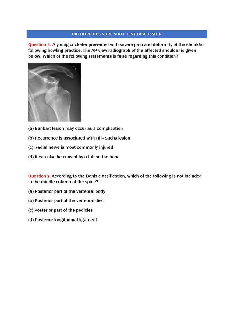 Orthopedic Test Questions and Answers | PDF | Anatomical Terms Of ...