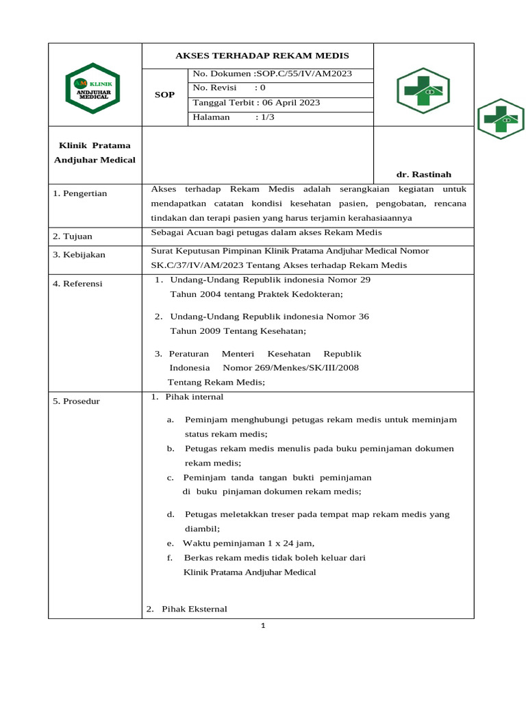 3.12.3 Sop Peminjaman Rekam Medis | PDF