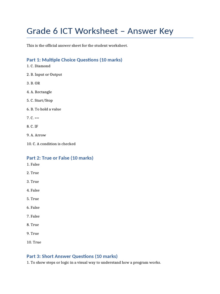 Grade 6 ICT Answer Key | PDF