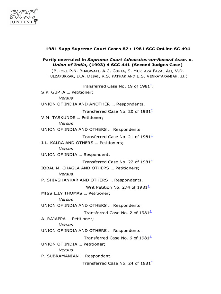 J 1981 Supp SCC 87 1981 SCC OnLine SC 494 AIR 1982 SC 14 Advtvishnujain ...