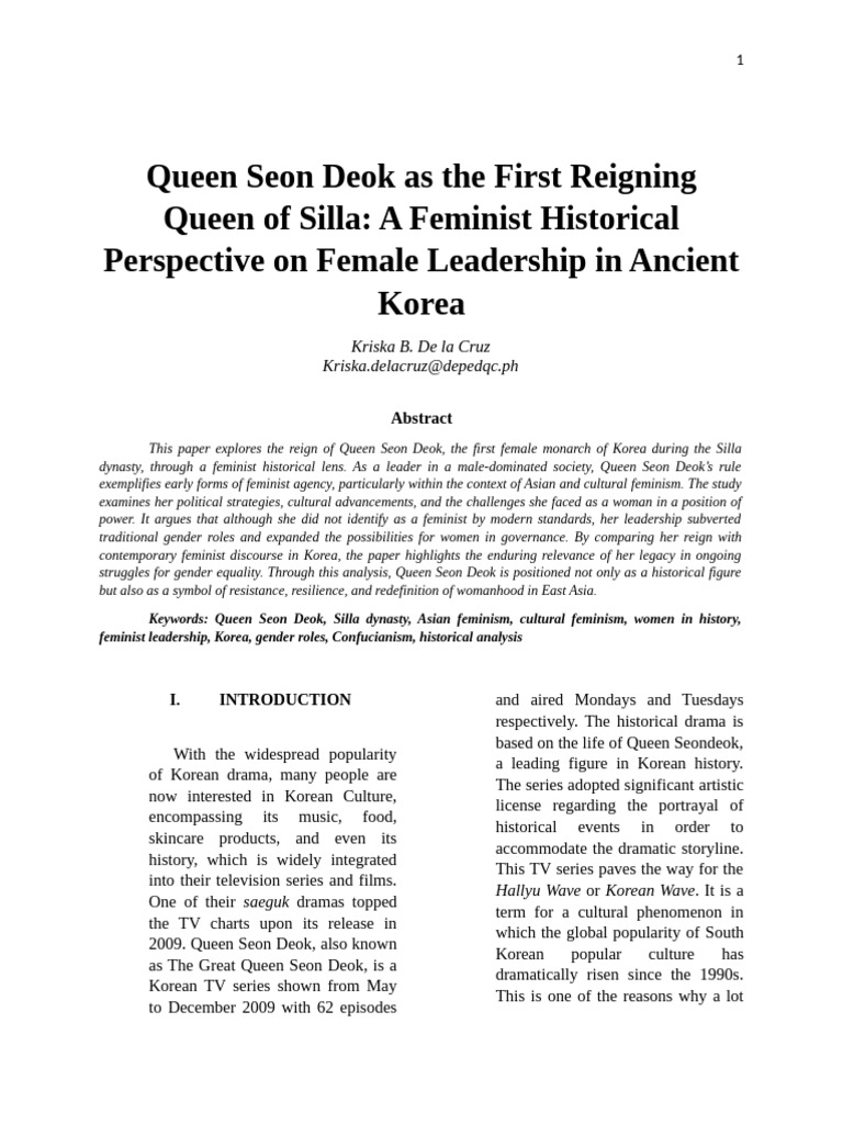 Queen Seon Deok As The First Reigning Queen in Silla - A Feminist ...