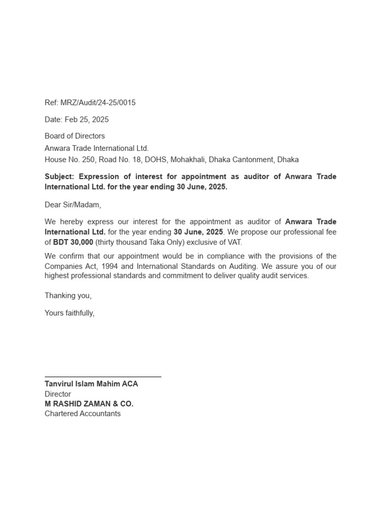 EOI Anwara Trade Lnternational LTD | PDF