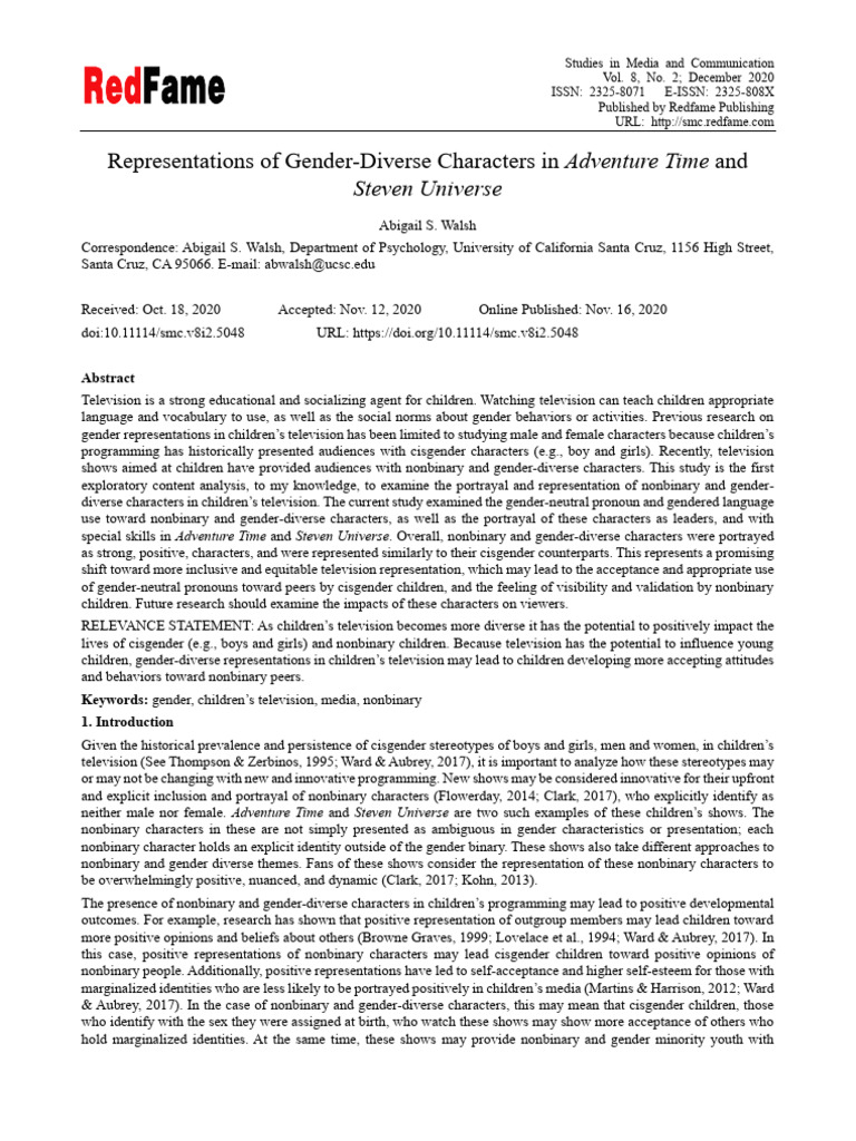Representations of Gender Diverse Characters in Adventure 1nh8t42v93 | PDF | Gender | Gender Studies