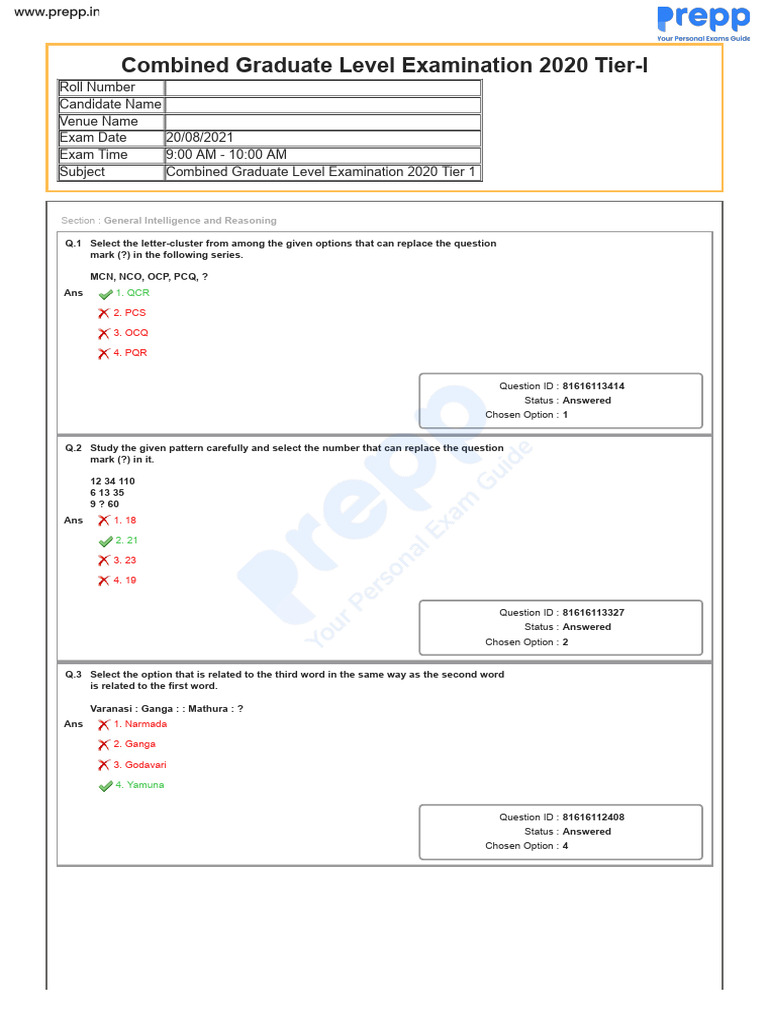 Combined Graduate Level Examination 2020 Tier-L | PDF | Question