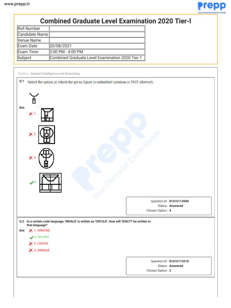 Combined Graduate Level Examination 2020 Tier-L | PDF