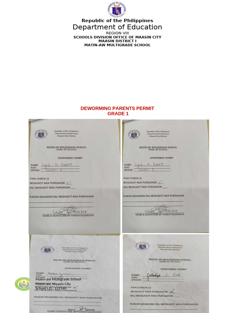Deworming Parents Permit Form | PDF