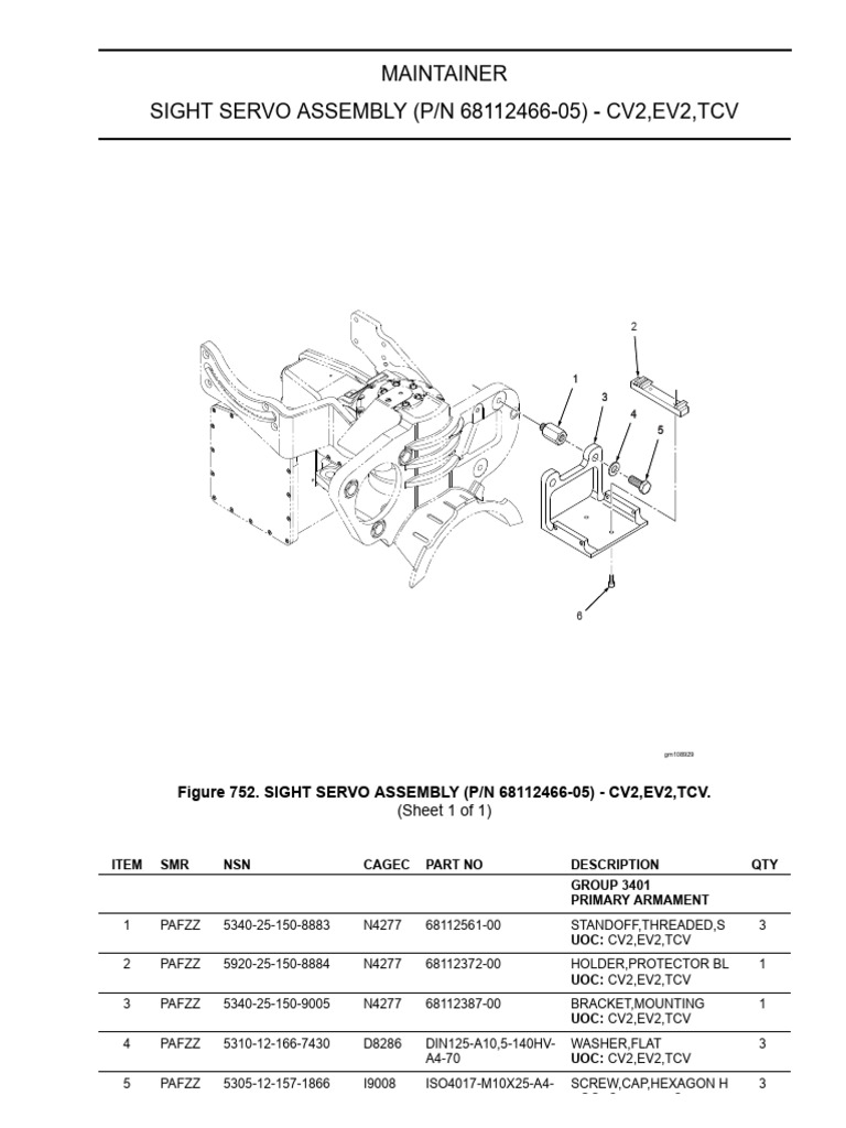 Sight Servo Assembly Parts List CV2 EV2 TCV | PDF | Equipment