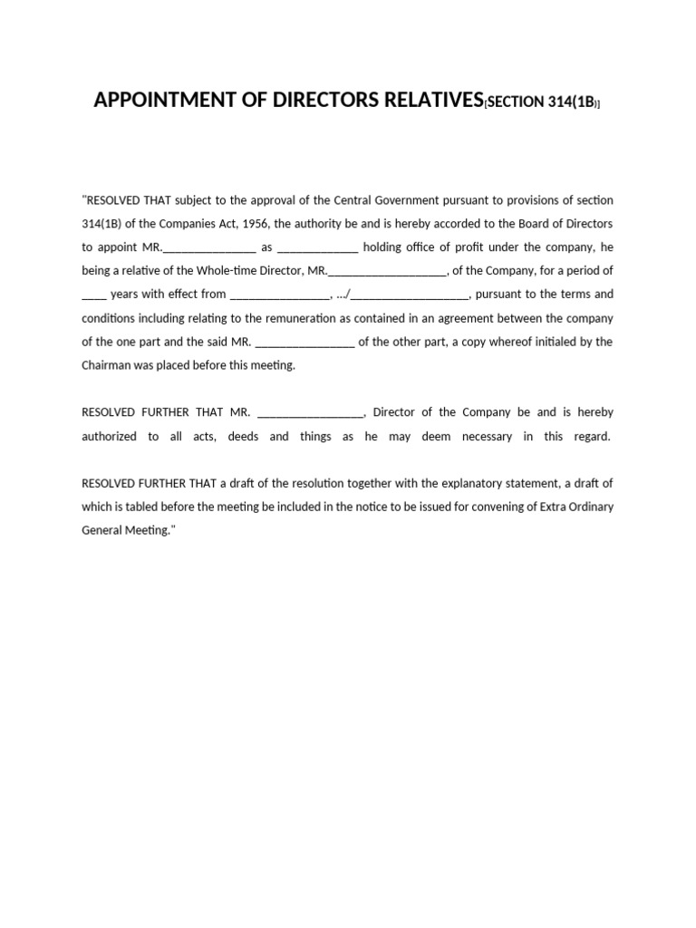 Whole-Time Director Appointment Resolution | PDF