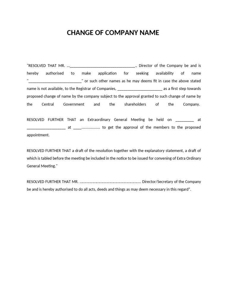 Company Name Change Resolution | PDF