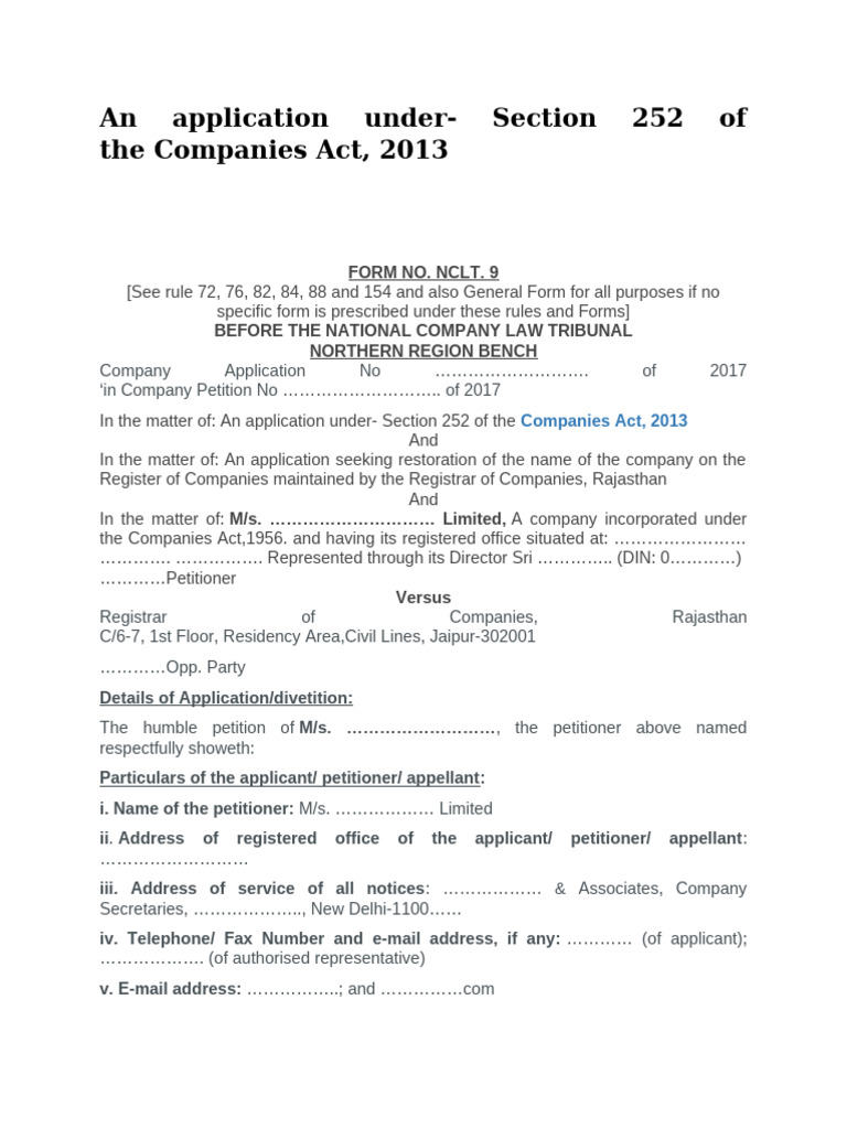 Restoration Application under Section 252 | PDF | Justice | Crime ...