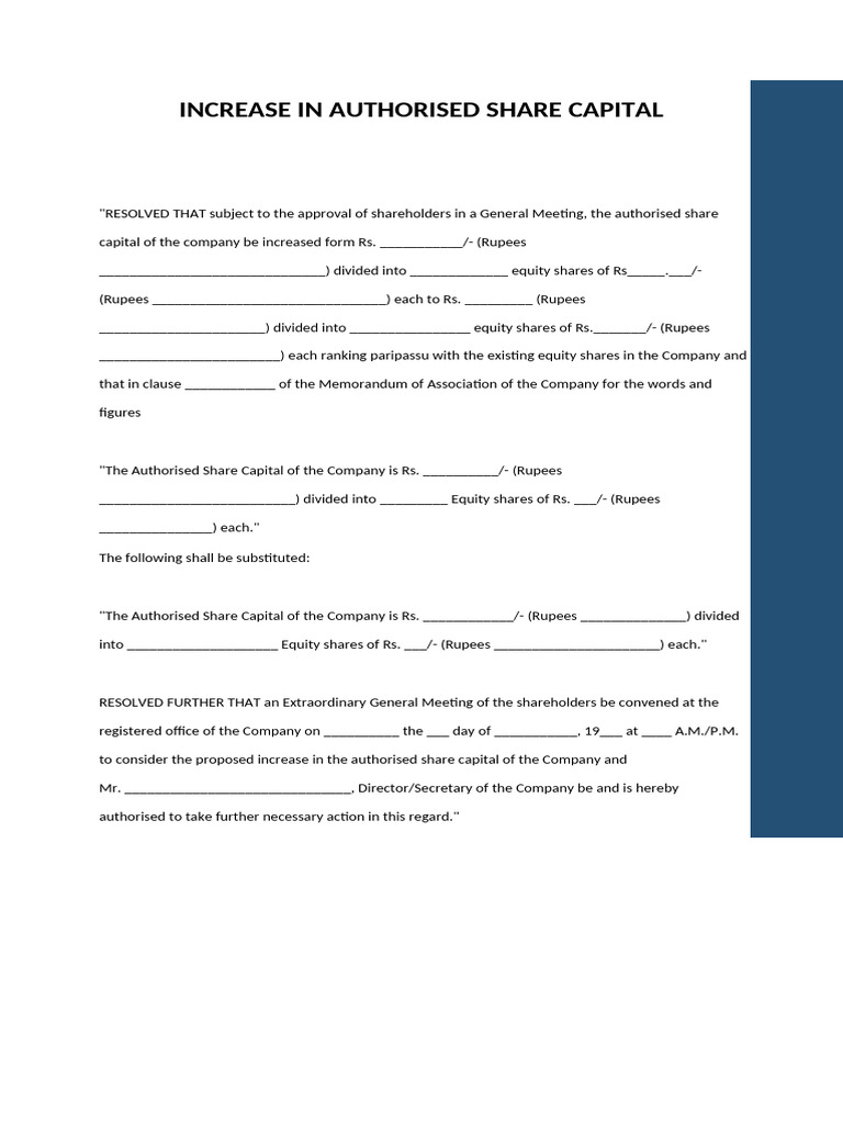 Board Resolution for Capital Increase | PDF