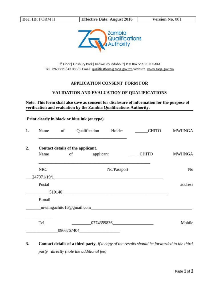ZAQA Validation and Evaluation Consent Form | PDF | Government And ...