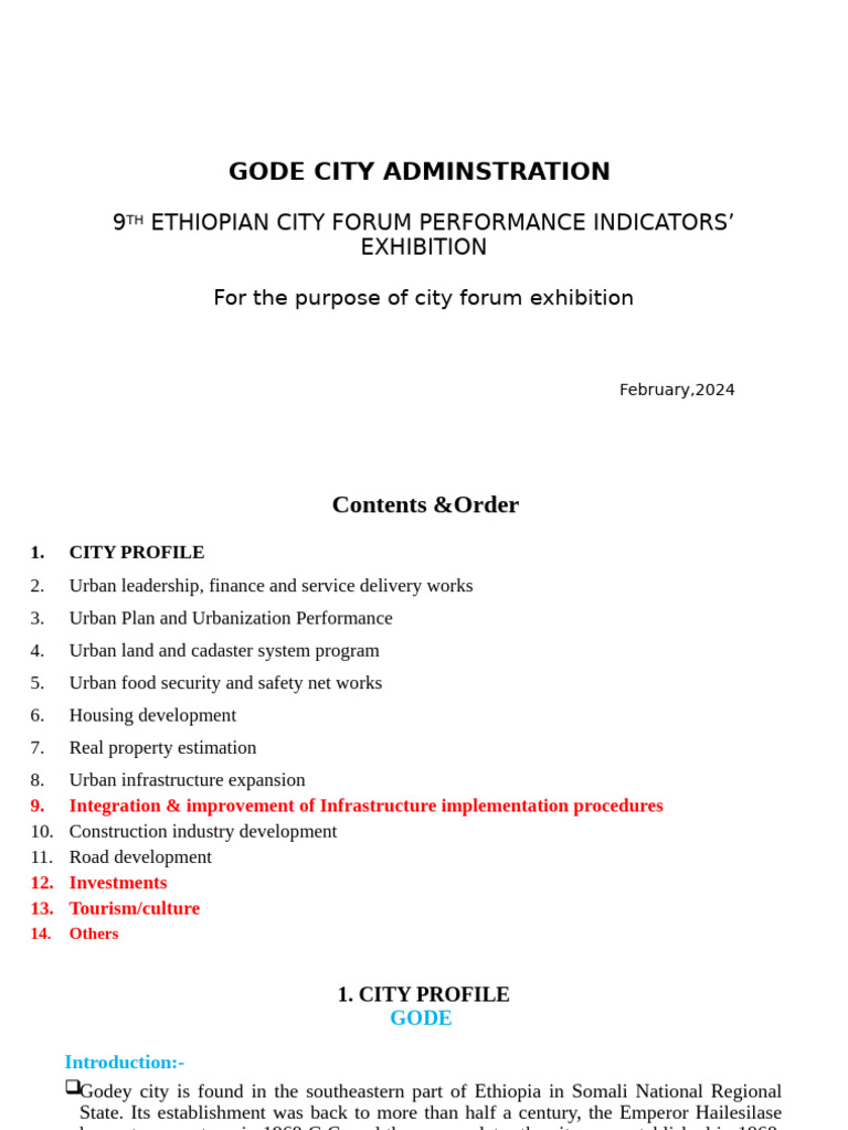 Gode City Forum Performance Indicators 2024 | PDF | Infrastructure ...