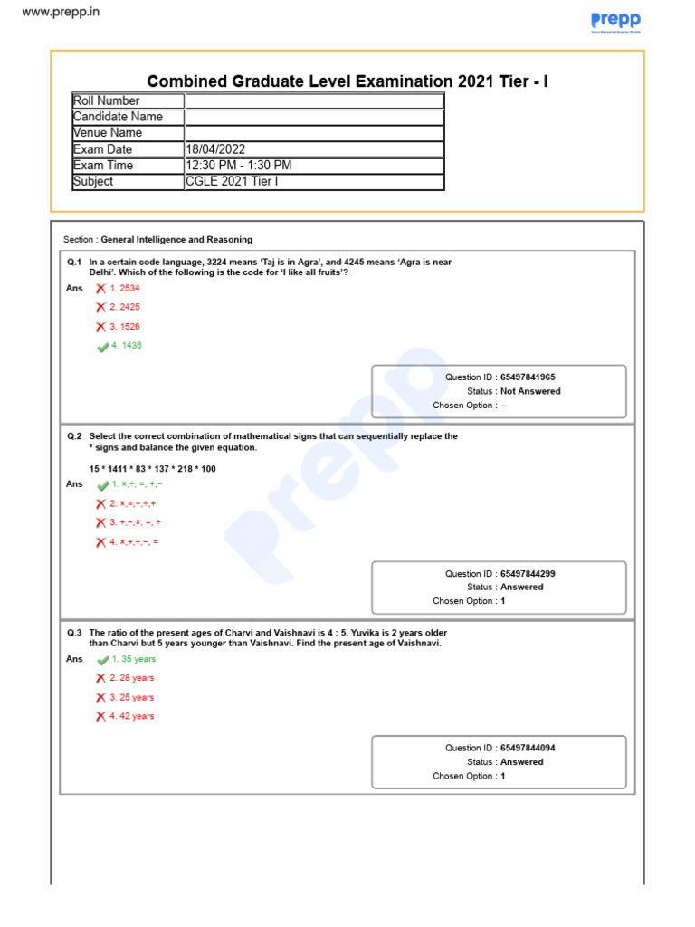 Combined Graduate Level Examination 2021 Tier - I | PDF | Question