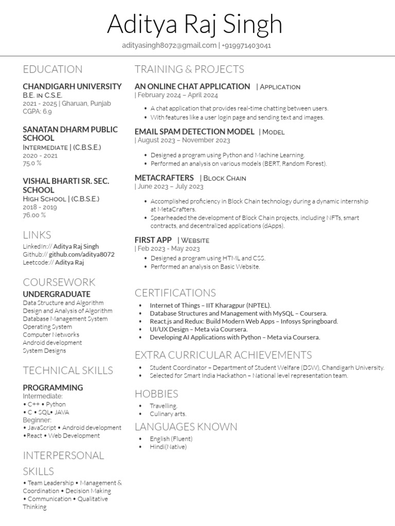 Aditya Raj Singh Resume | PDF | World Wide Web | Internet & Web