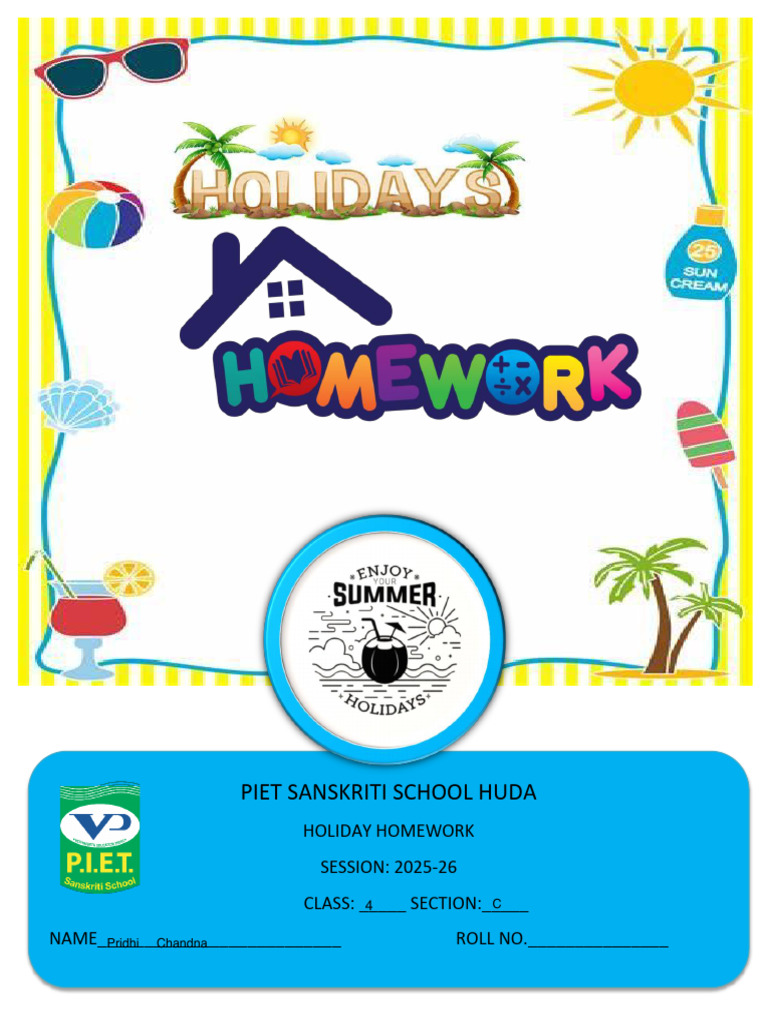 Class 4 Holiday Homework New | PDF | Asana