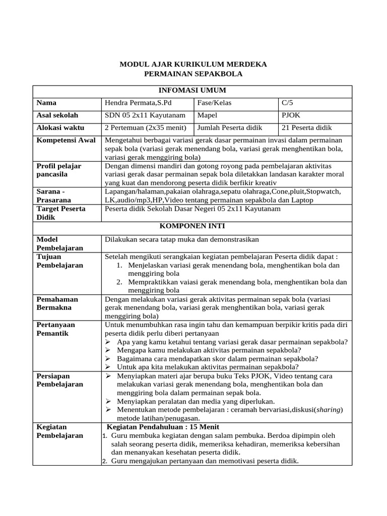 Modul Ajar PPG - Hendra | PDF