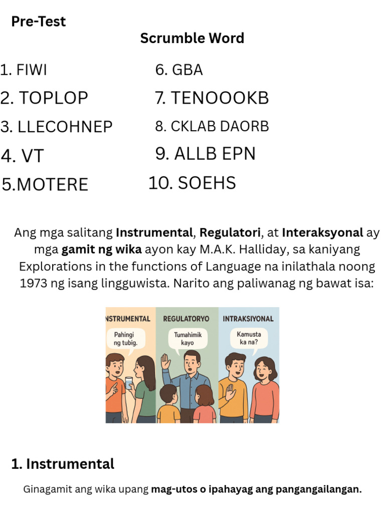 Pre-Test Scrumble Word: 1. Fiwi 6. GBA | PDF