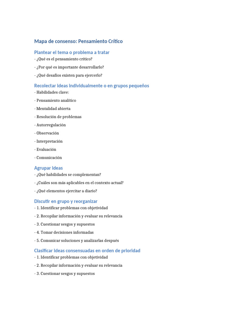 Mapa de Consenso en Pensamiento Crítico | PDF