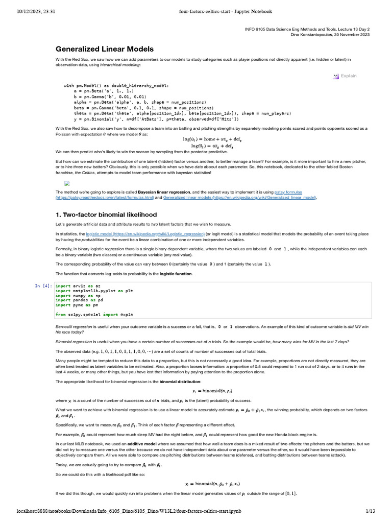 Four Factors Celtics Start Jupyter Notebook | PDF | Probability Distribution | Logistic Regression