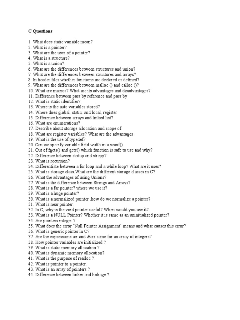 C Questions Pdf Pointer Computer Programming C Programming