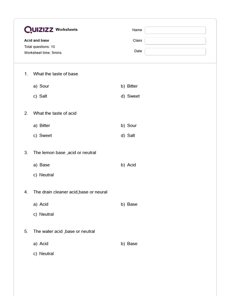 Acid and Base - Quiz | PDF