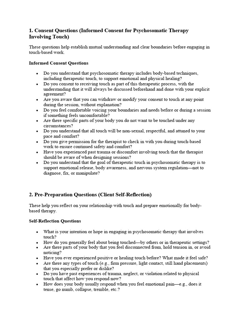 Client Intake Form For Psychosomatic Therapy | PDF | Consent ...