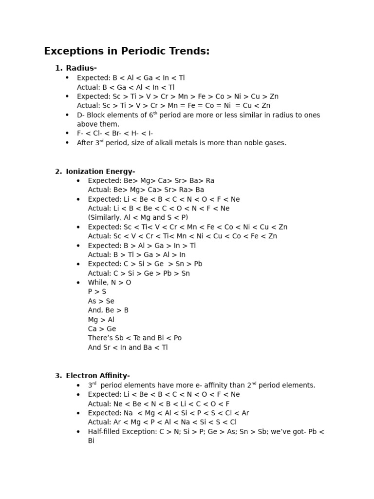 Exceptions in Periodic Trends | PDF