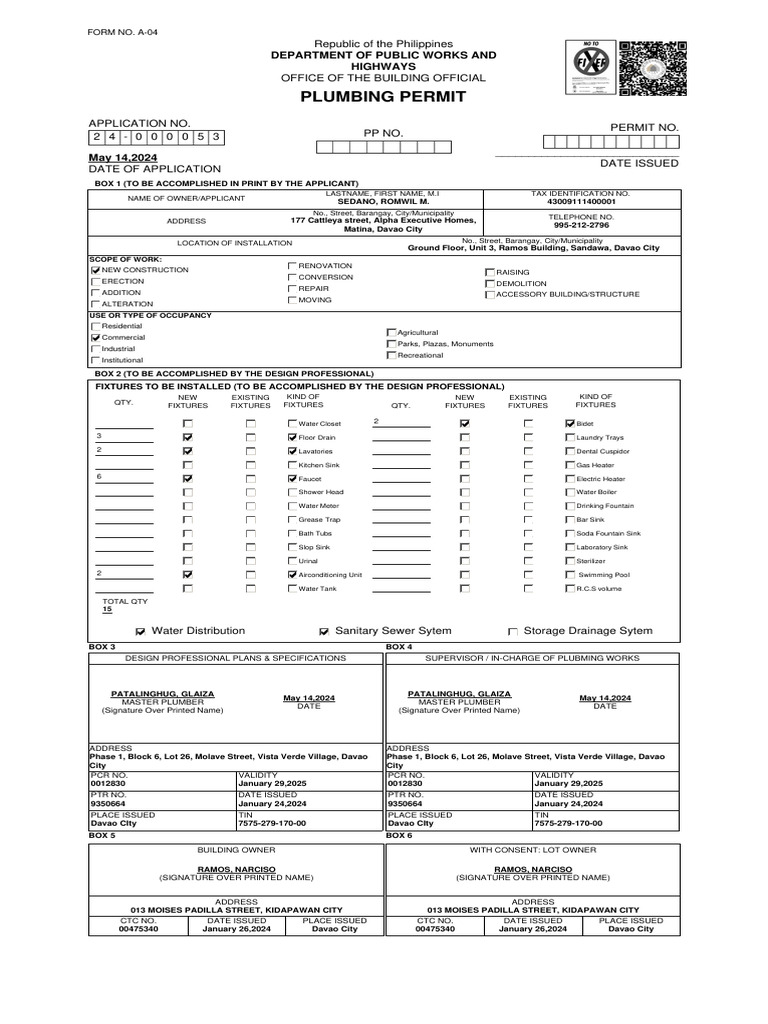 3 Plumbing Application Form | PDF | Environmental Engineering | Hygiene