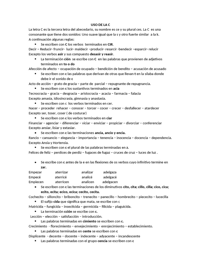 Uso de La C | PDF | Mecánica del lenguaje | Relaciones sintácticas